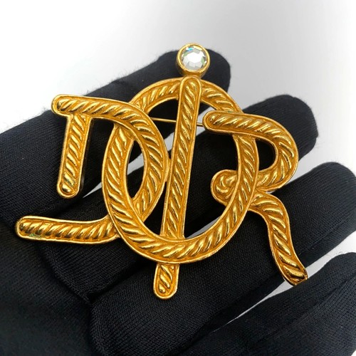 Christian Dior Brooch Logo Emblem Rhinestones 2.6x2.3 in Used | eBay