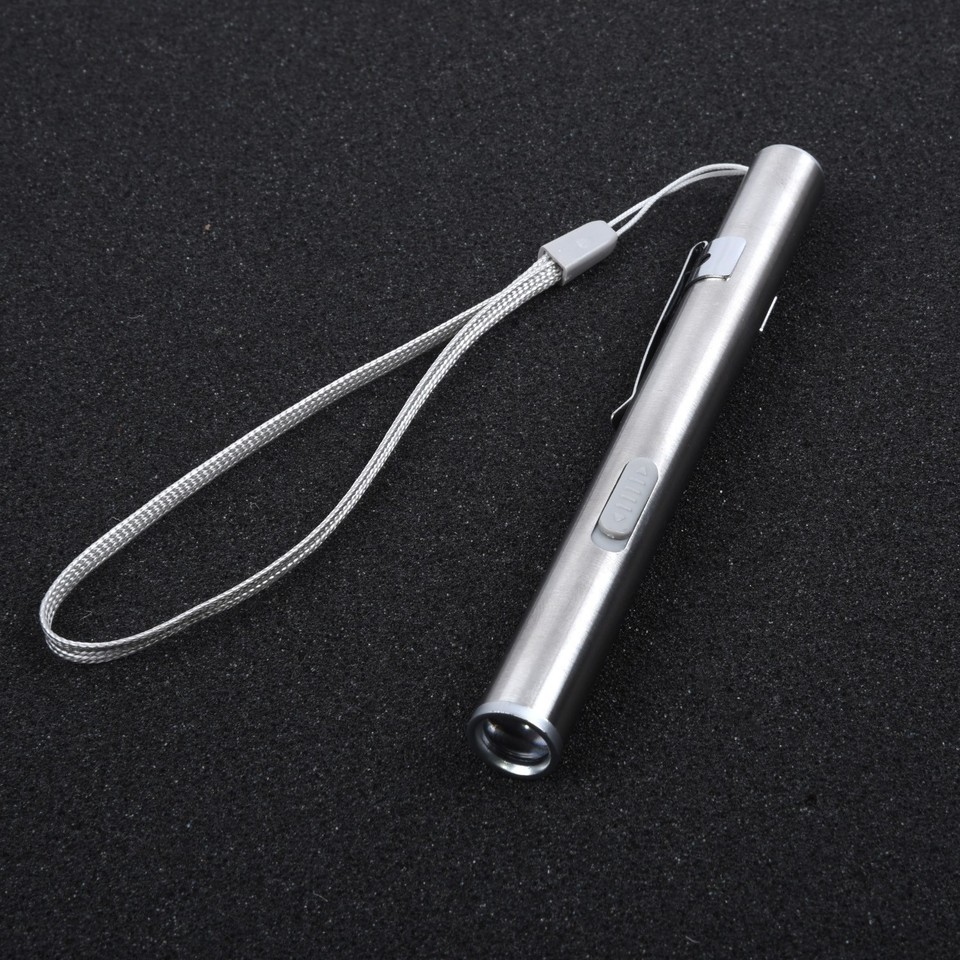 Useful LED Flashlight Pencil USB 13*1.3*1.3 cm Lamp Light Pocket Silver ...