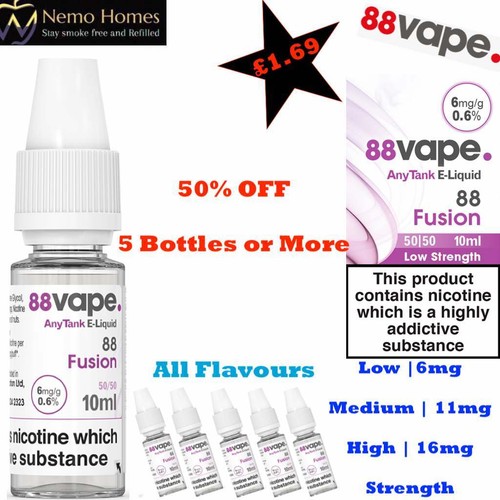 88 Vape 50VG 50PG 10ml E liquid | All Flavours | 6mg 11mg 16mg | 88Vape 50% OFF! | eBay