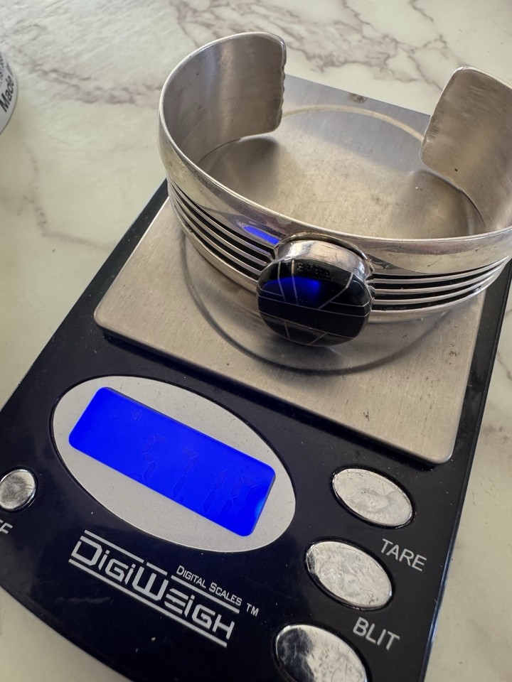 Navajo Sterling Black Onyx Inlayed Stone Cuff Bracelet Southwest Signed JB | eBay