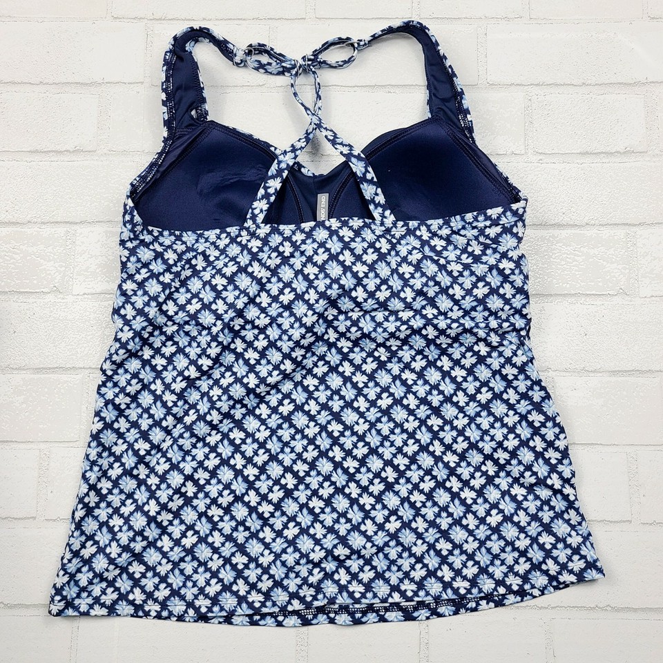 Lands' End sweetheart tankini top swim navy blue geometric print ...