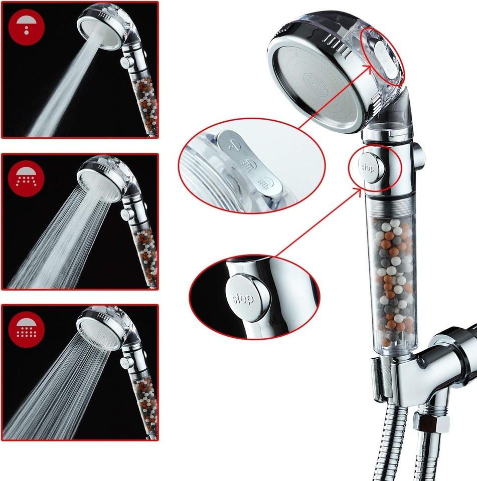 3 Setting High Pressure Shower Envy Shower Head with Beads Water Saving ...