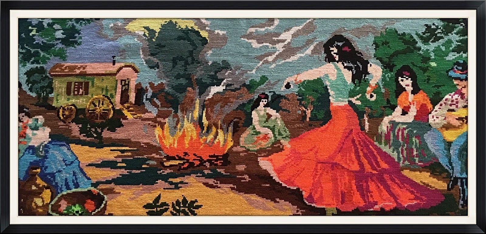 Handmade Embroidered Picture Needlework "Tabor Gypsy Campfire" | eBay