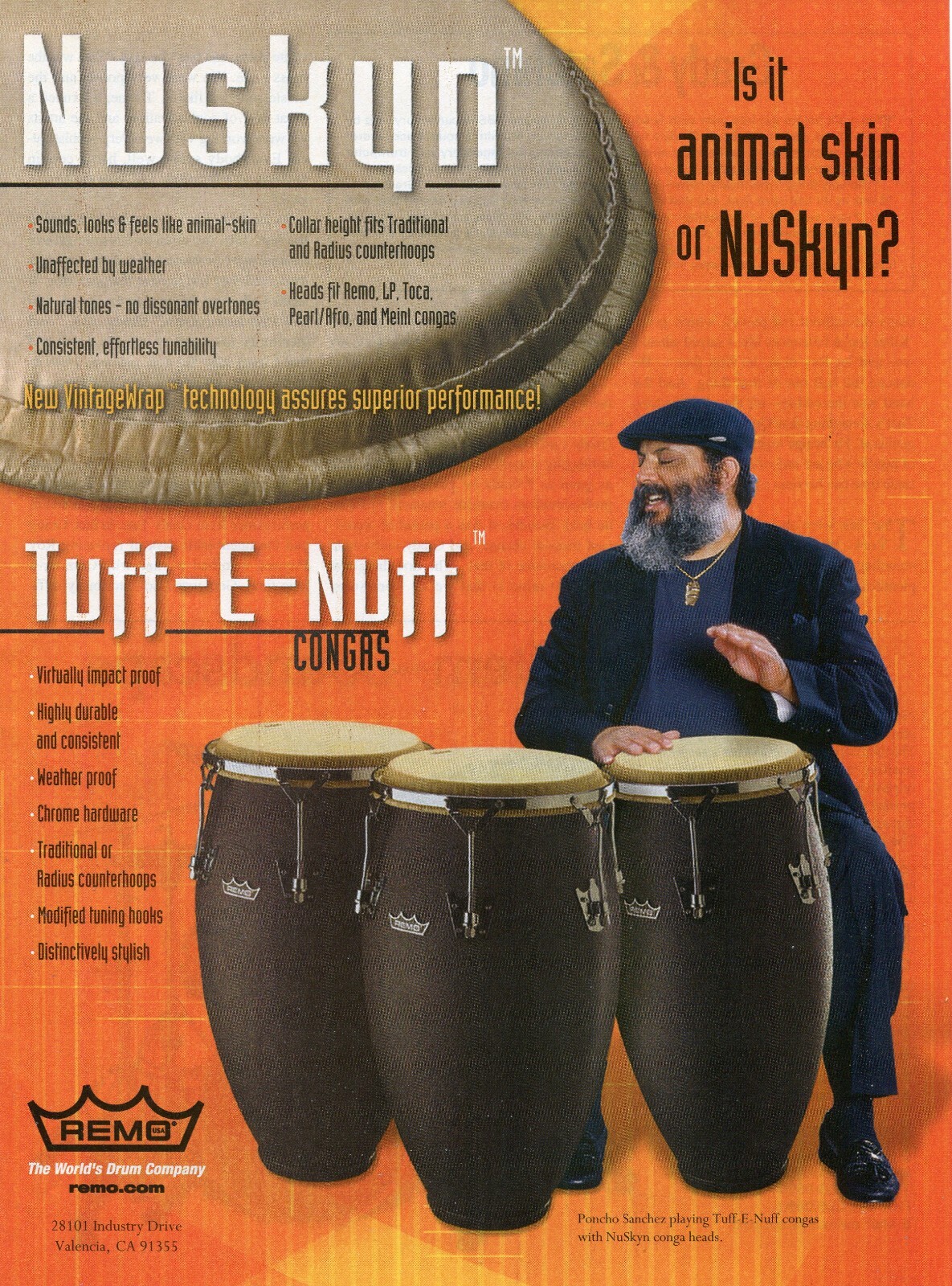 2001 Print Ad of Remo Tuff-E-Nuff Congas Nuskyn Heads w Poncho Sanchez ...