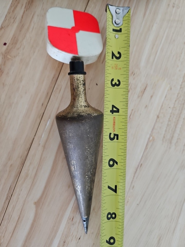 Vintage 6½" Large 24 oz. PLUMB BOB Brass with Steel Tip and Gammon Reel ...