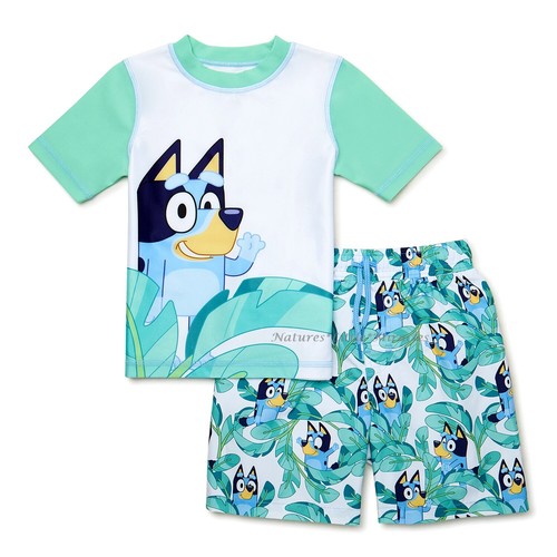 BLUEY Disney Swim Trunks Rash Guard Shirt Set Boys Swimsuit Size 3 4 5 ...