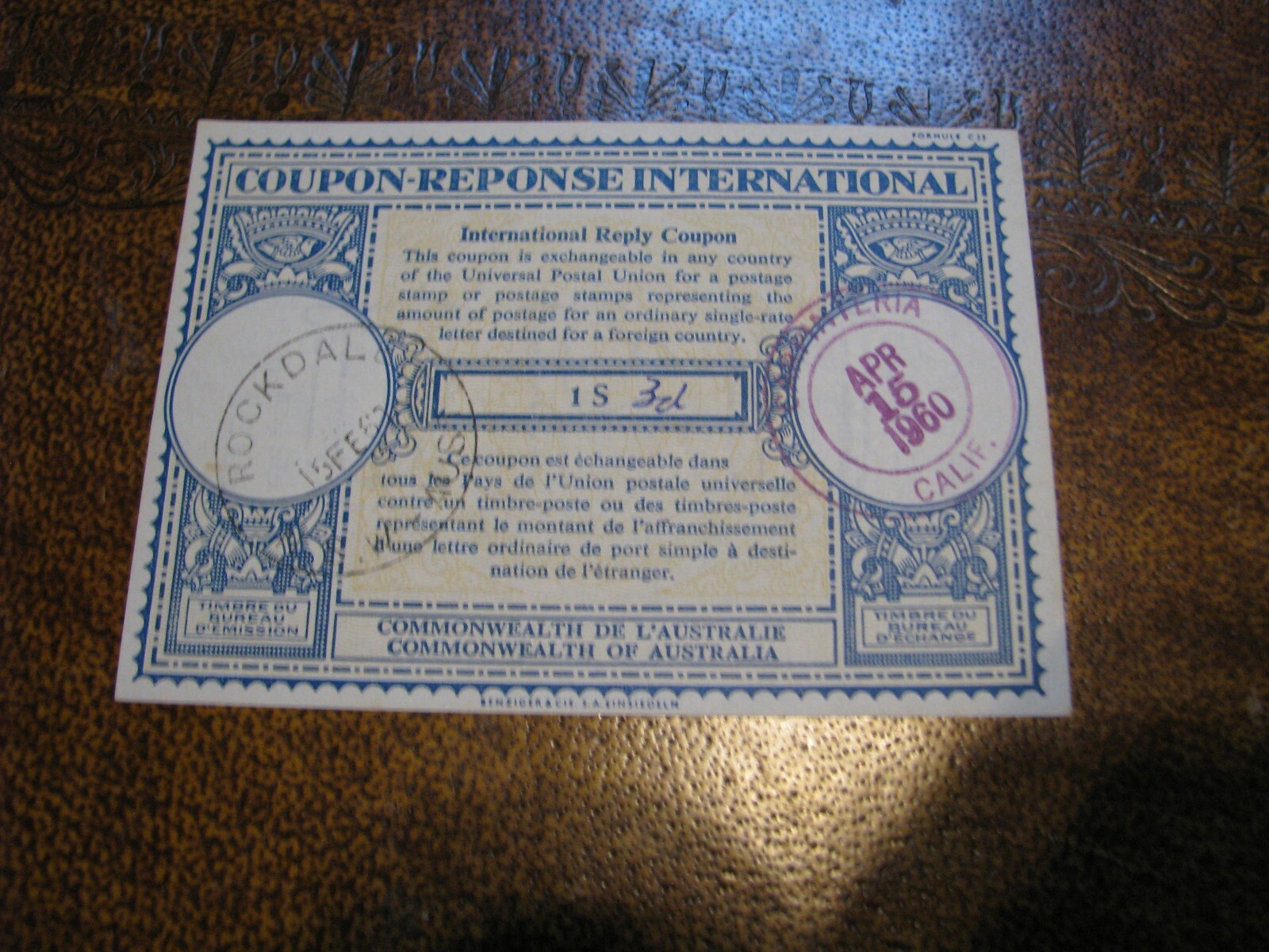 Australia UPU IRC International Reply Coupon 1960 | eBay