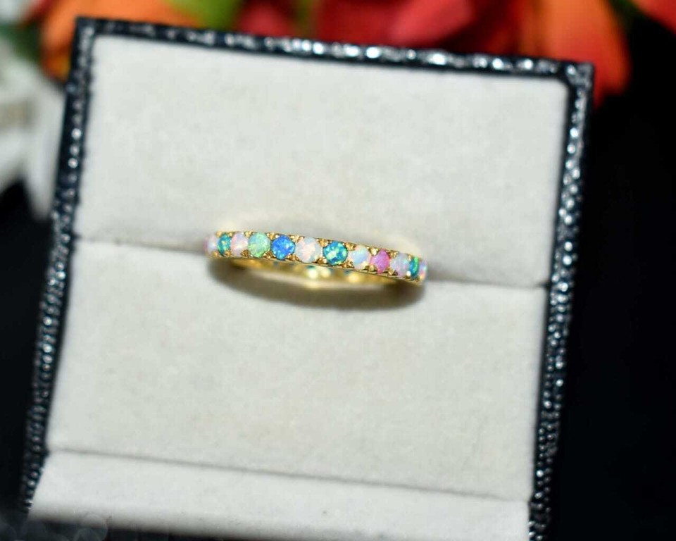 Sterling Silver Full eternity wedding band for women multi opal color ...