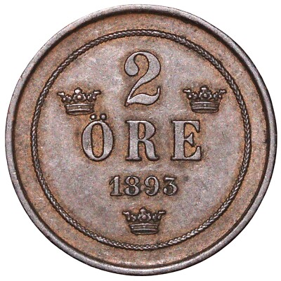 1893 Sweden Oscar II 2 Ore Coin | eBay