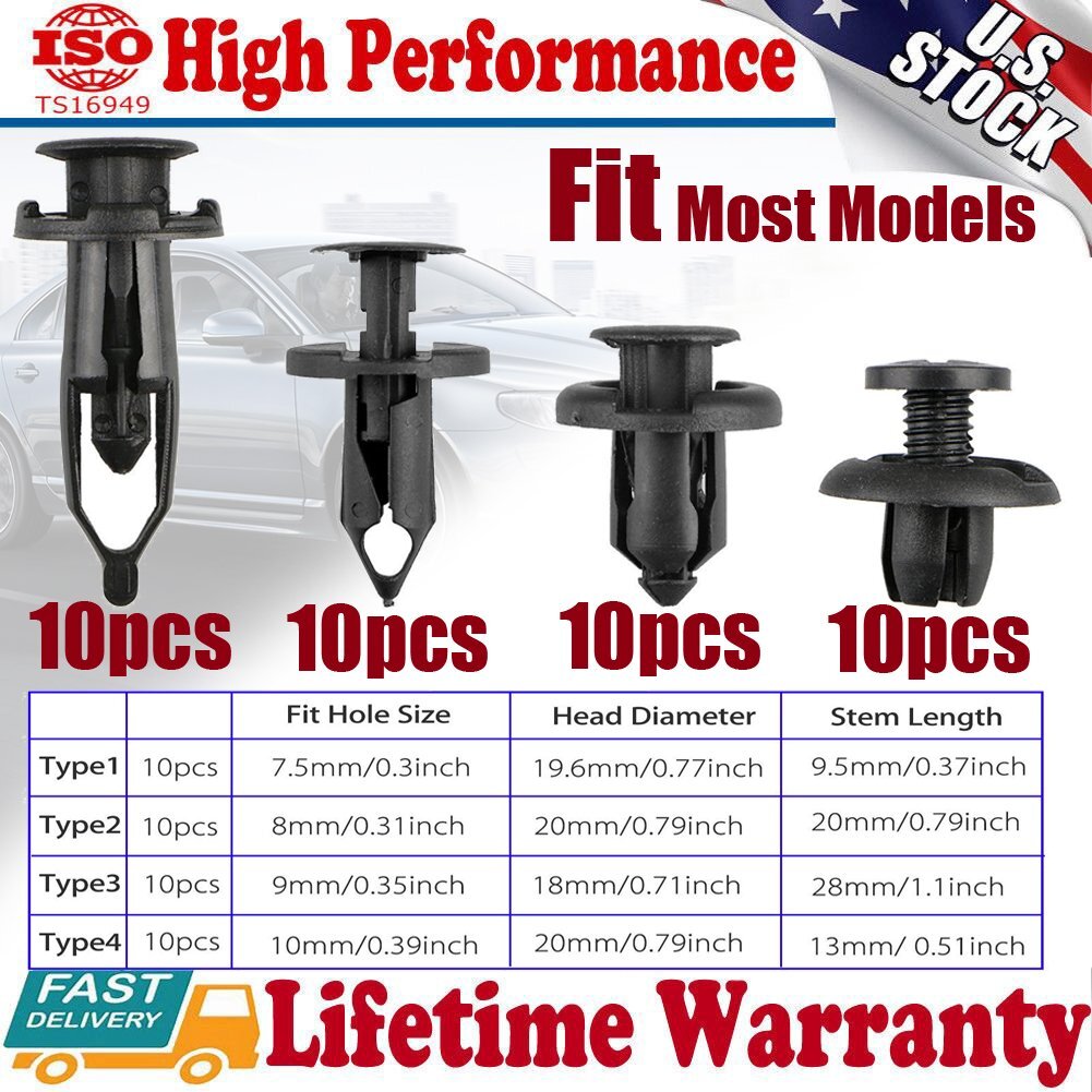 40Pcs Car Body Push Pin Rivet Trim Panel Fastener Clip Moulding Hood ...