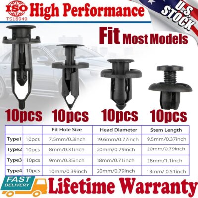40Pcs Car Body Push Pin Rivet Trim Panel Fastener Clip Moulding Hood ...