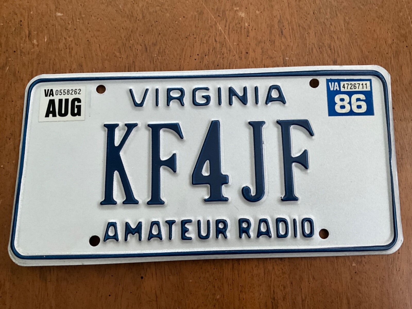1986 Virginia Amateur Radio License Plate Tag KF4JF | eBay