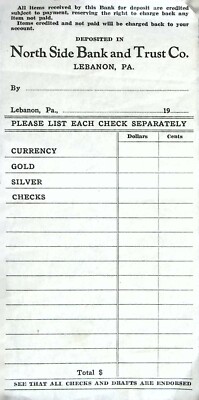Vintage North Side Bank and Trust Co. Deposit Slip - Lebanon, PA | eBay