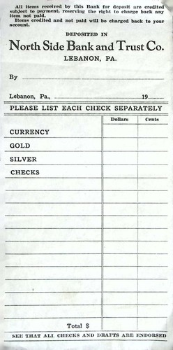 Vintage North Side Bank and Trust Co. Deposit Slip - Lebanon, PA | eBay