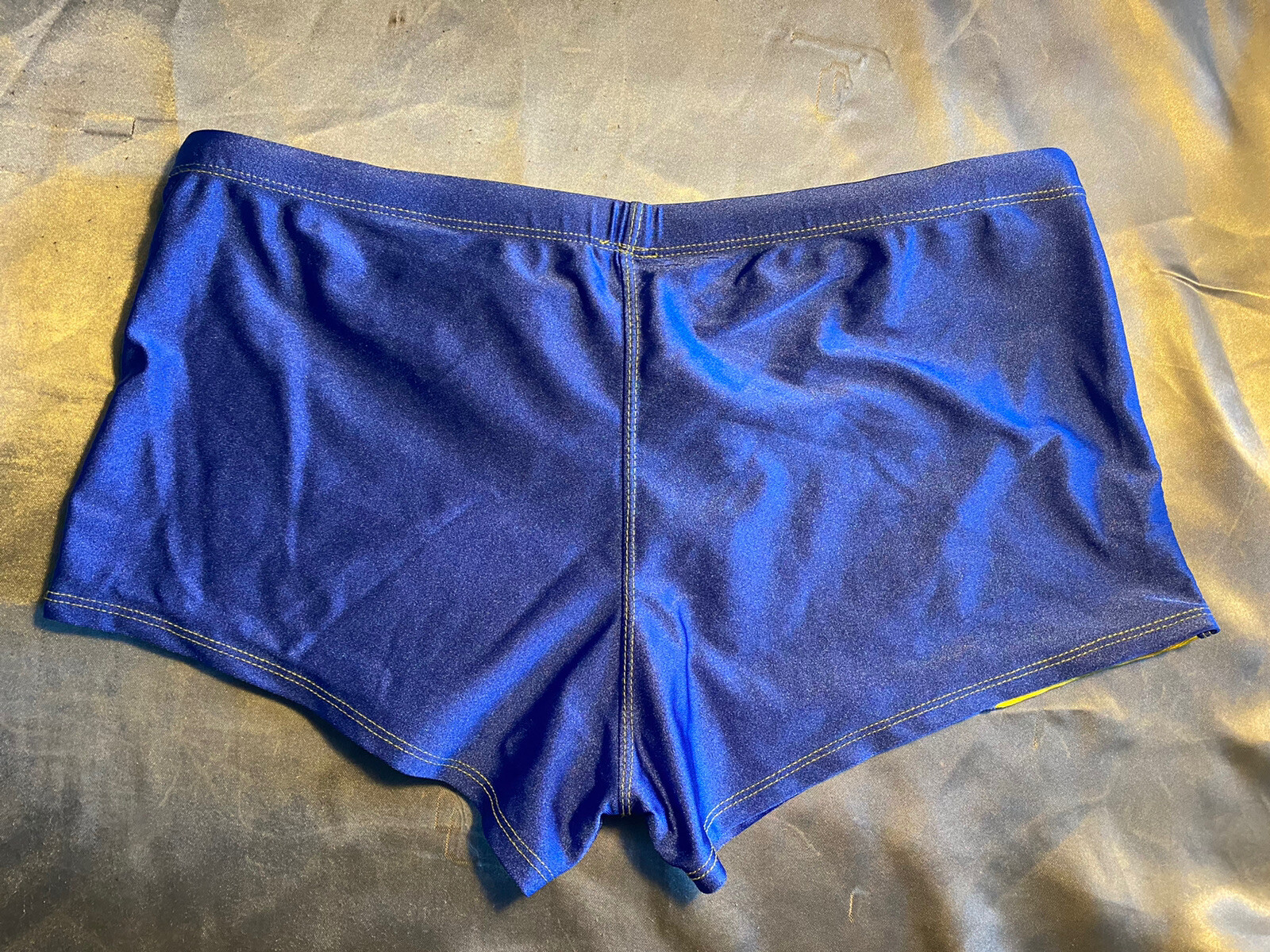 gary majdell swimming trunks Blue Yellow Shiny Spandex Lycra Speedo L ...