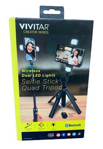 Vivitar 38” Selfie Stick-Quad Tripod w/Wireless Remote-LED Lights ...