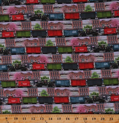 Cotton Trains Railroad Travel Transportation Fabric Print by the Yard ...
