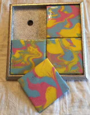 Ceramic Coaster Trivet - Handmade Resin Art - Trivet & 4 Ceramic Tiles ...