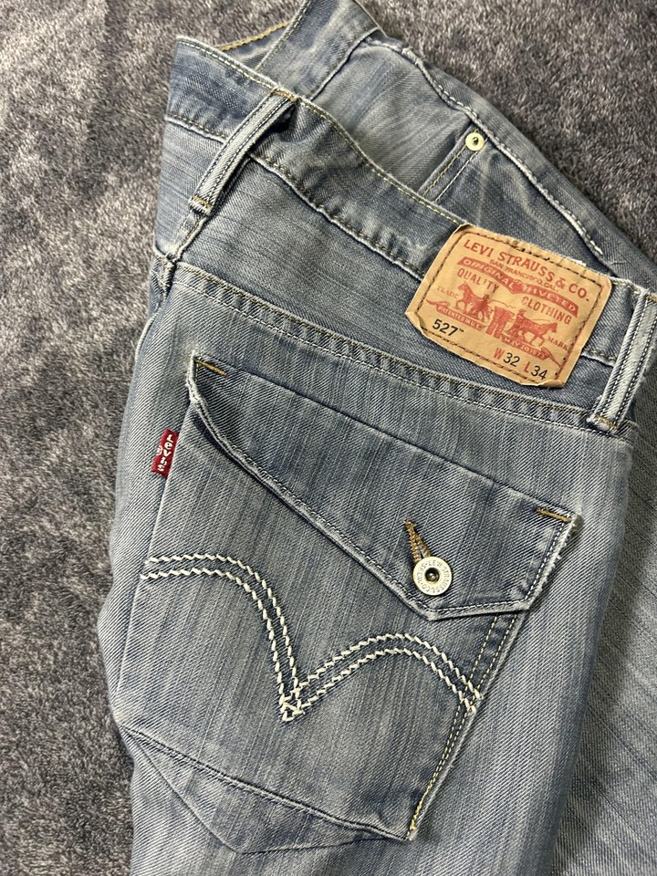 Levis 527 Jeans Mens 32x31 Light Wash Blue Bootcut Denim Distressed ...