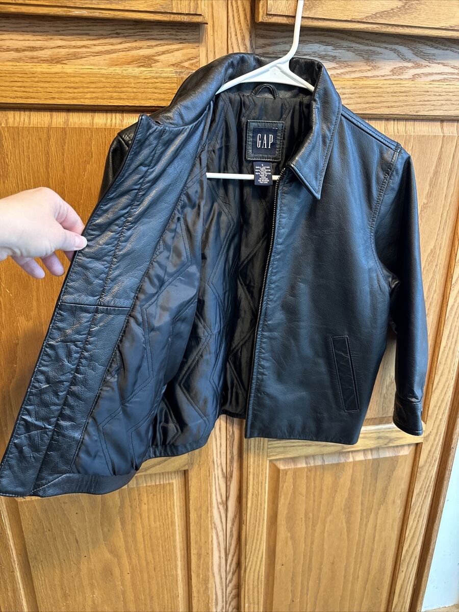 GAP Kids S Black Genuine Leather Jacket Zip Front Lined Coat GAP Kids S Black Genuine Leather Jacket Zip Front Lined Coat