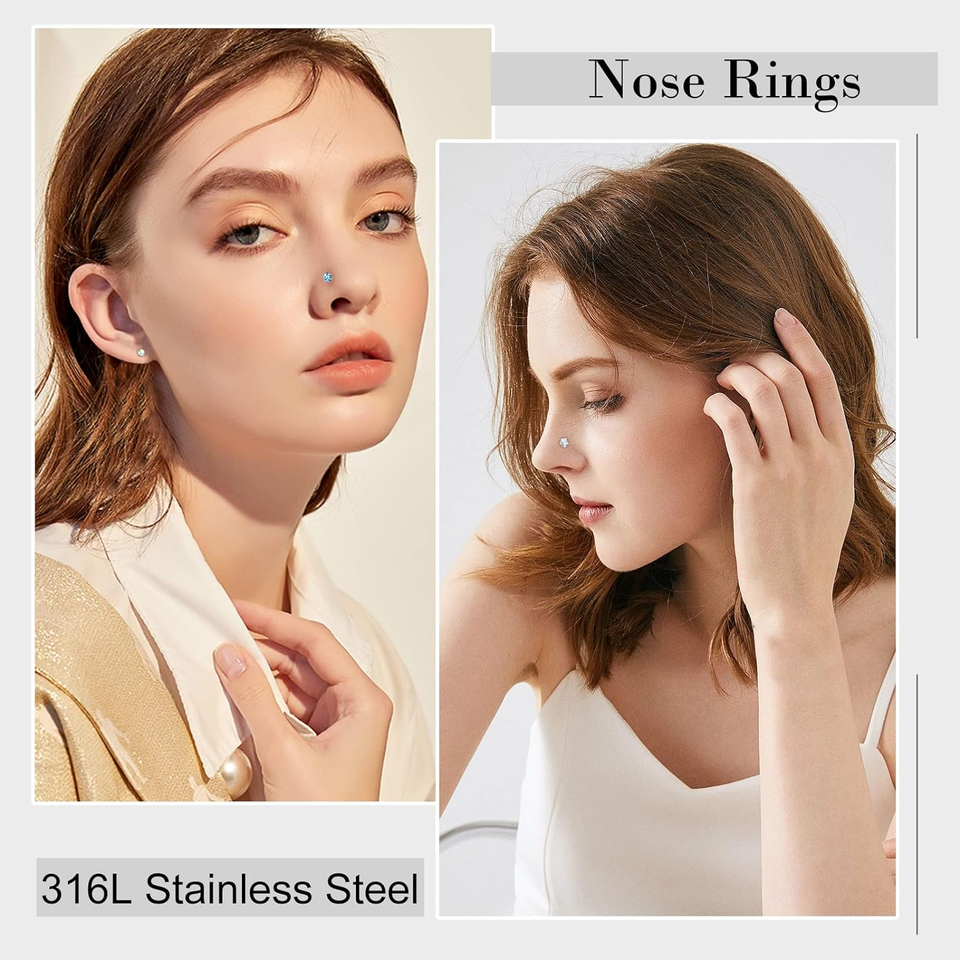 Nose Jewelry 36-44 Pcs Nose Ring Set - Surgical Steel Studs With CZ ...