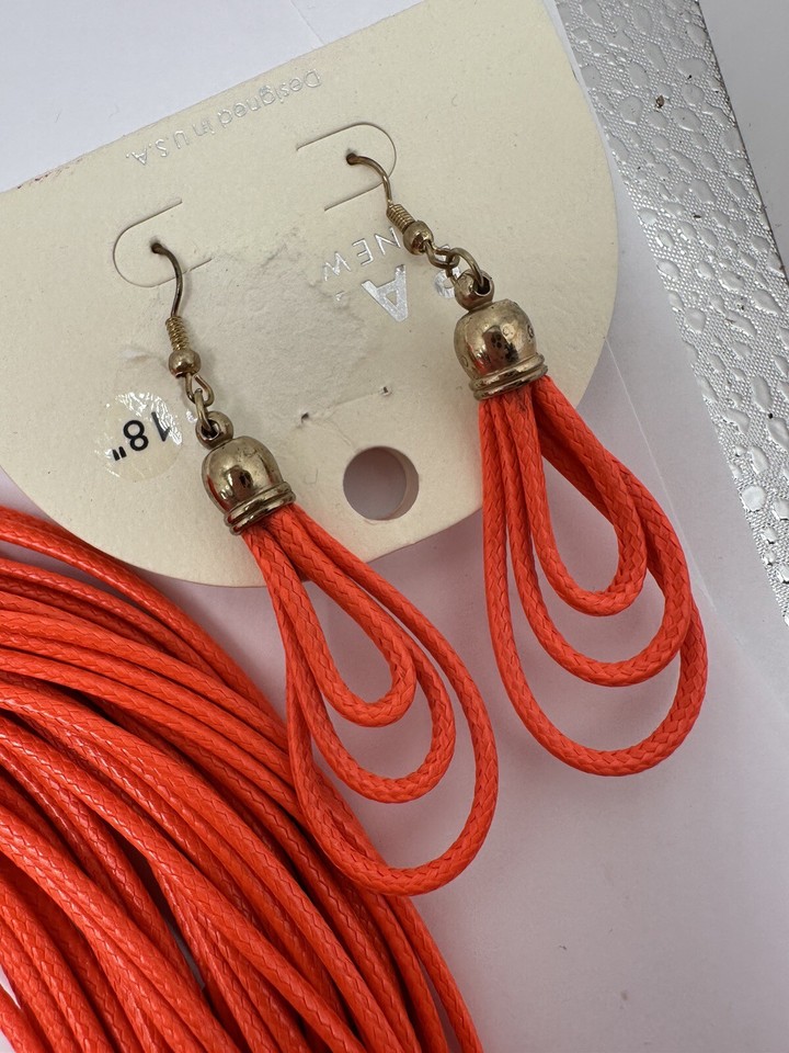 Deep Orange String Rope Necklace & Earrings | eBay