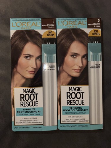 2 x L'Oreal Paris Magic Root Rescue 10 Min.Root Coloring Kit #5-MED ...