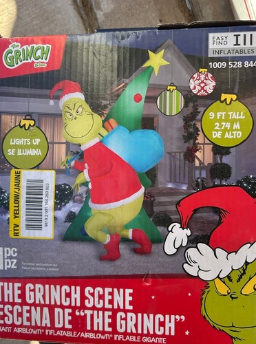 NEW OPEN BOX-9 ft. Giant-Sized LED Grinch Scene Christmas Airblown ...