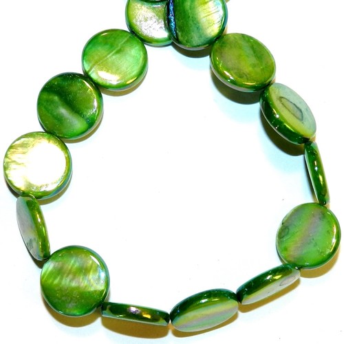 MP2510 Green AB 15mm Flat Round Coin Mother of Pearl Shell Beads 14" | eBay