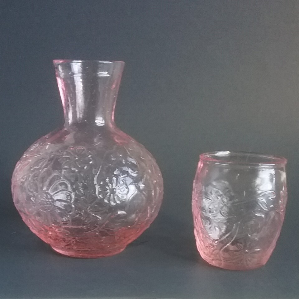 Pink Glass Floral Tumble Up Carafe Set | eBay