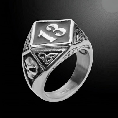 Number "13" Signet Ring with Skulls Heavy Duty Ring Stainless Steel 184 ...