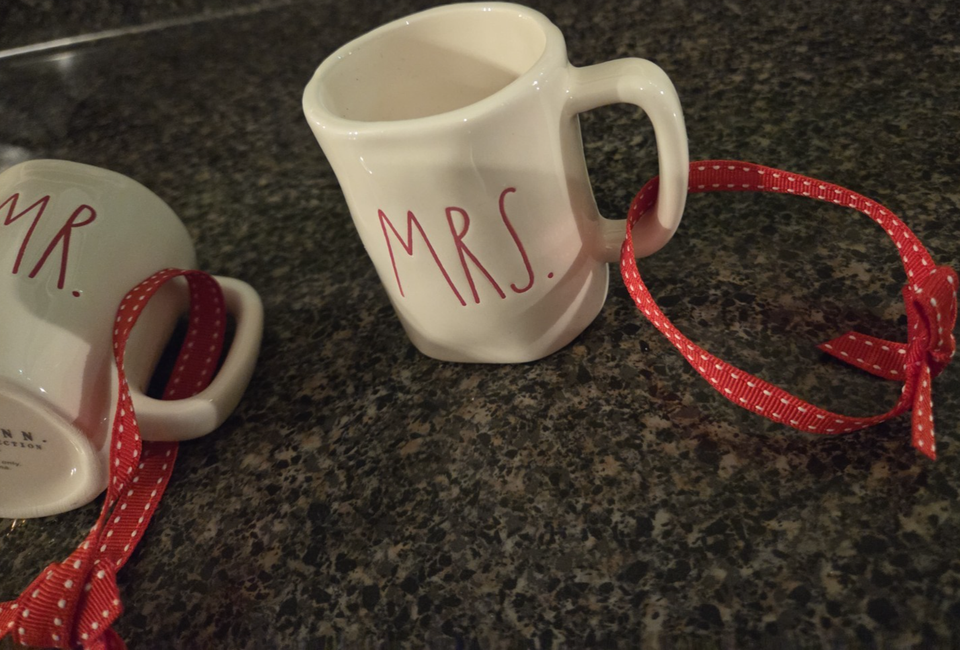 Rae Dunn Christmas Ornaments: Mr & Mrs, Ivory W/ Large Red Writing ...