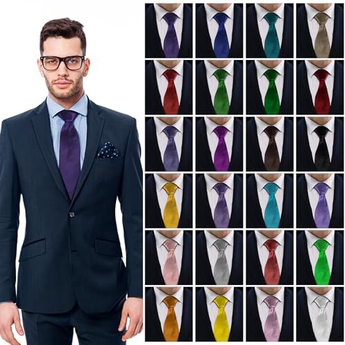 Solid Color Ties for Men - 24 Pcs Satin Neckties Mens Bulk Set, Elegant ...
