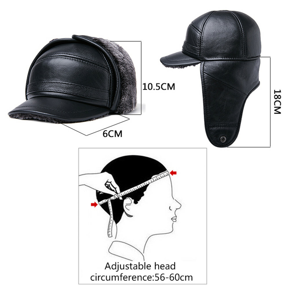 Men's Genuine Leather Winter Warm Trapper Warm Hat Baseball Cap Outdoor ...