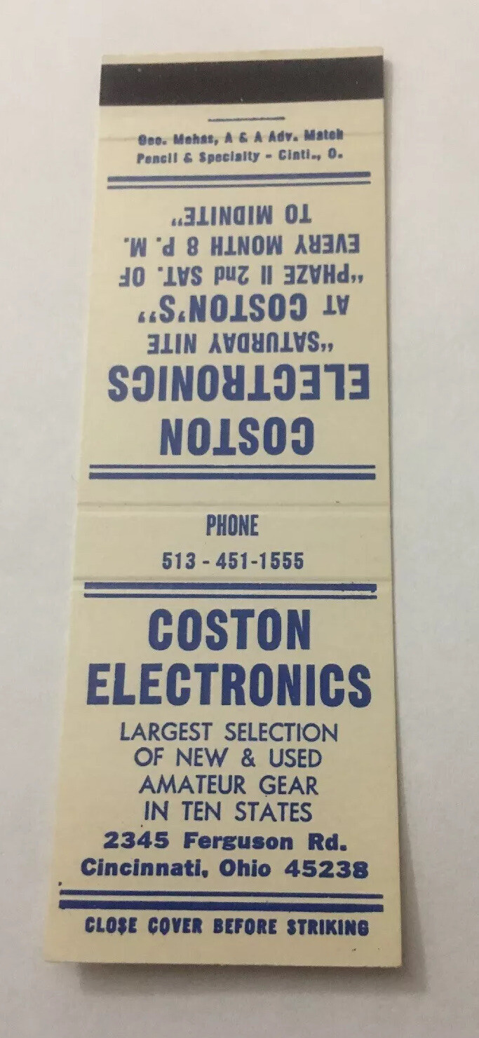 Vintage Matchbook Cover Matchcover Coston Electronics Cincinnati OH | eBay