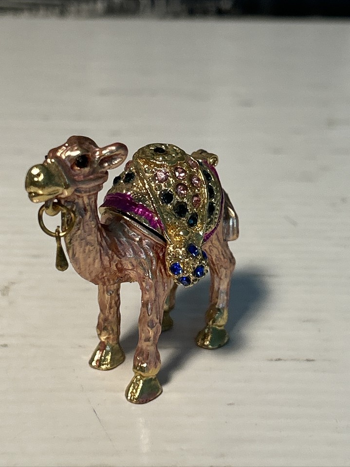 Metal Jeweled Camel Trinket Box Small Gold Pink tone Hinged with ...