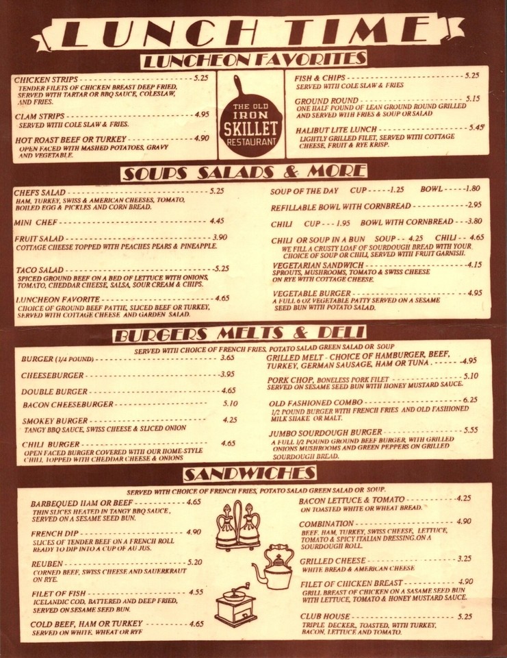 1980s OLD IRON SKILLET RESTAURANT vintage breakfast and lunch menu ...