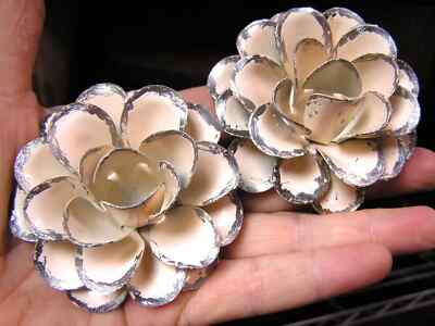 TWO Large Off White roses, metal flowers, embellishments, crafting ...