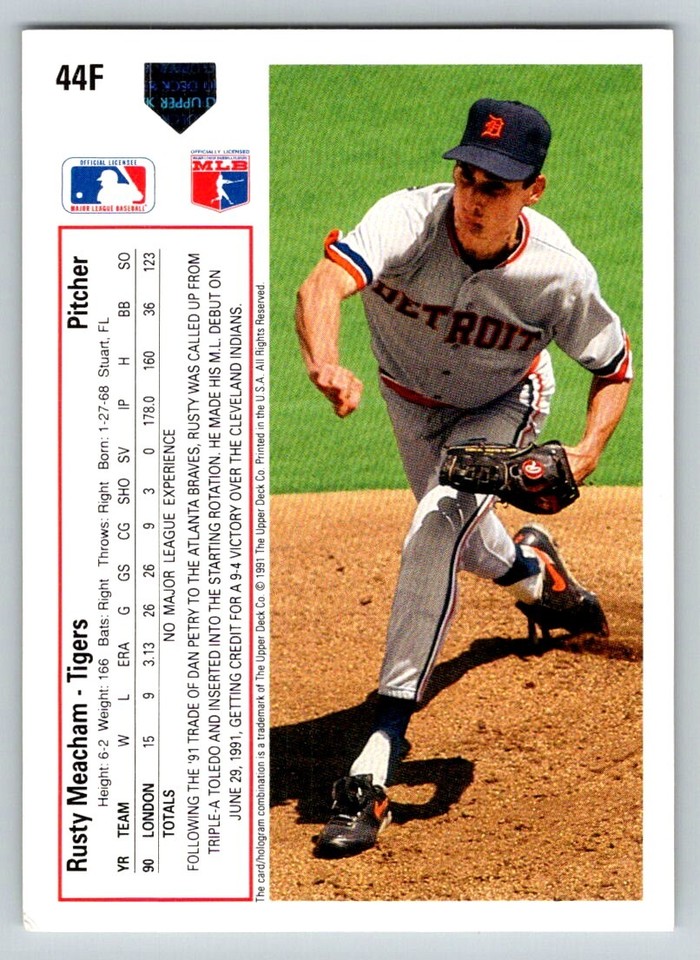 1991 UPPER DECK FINAL EDITION RUSTY MEACHAM RC DETROIT TIGERS #44F | eBay