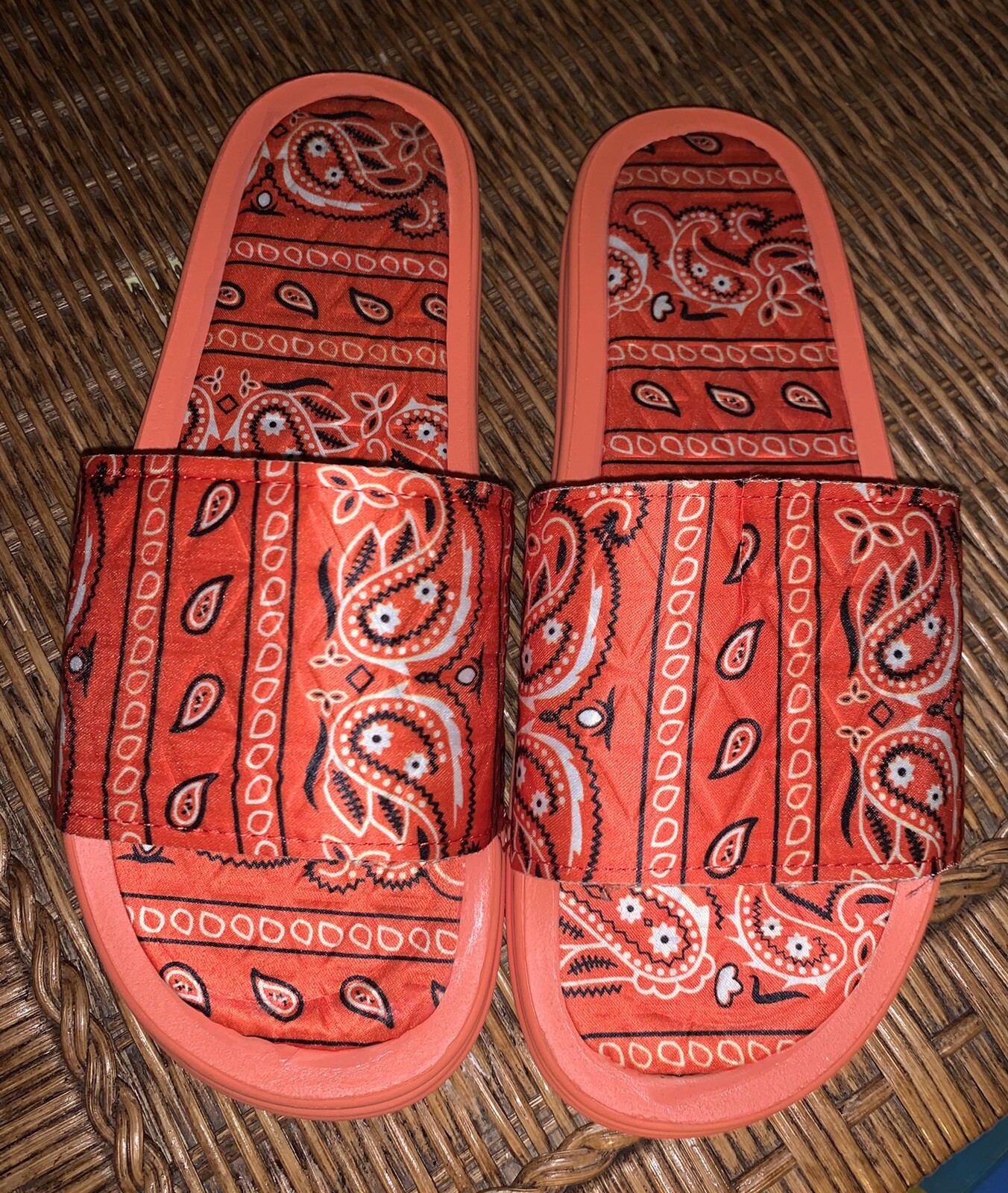 Orange & Black Bandana Slides Sandals- size 9.5m - worn only twice | eBay