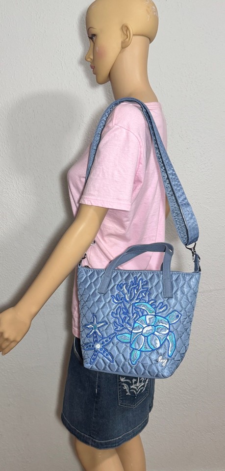 Lug Sprinkler Crossbody in Blue Moon Sea Life Embroidery - Turtle! | eBay