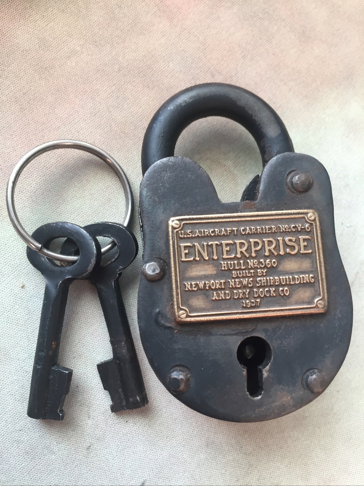 USS Enterprise CV-6 antique lock navy ww2 footlocker cast iron and ...