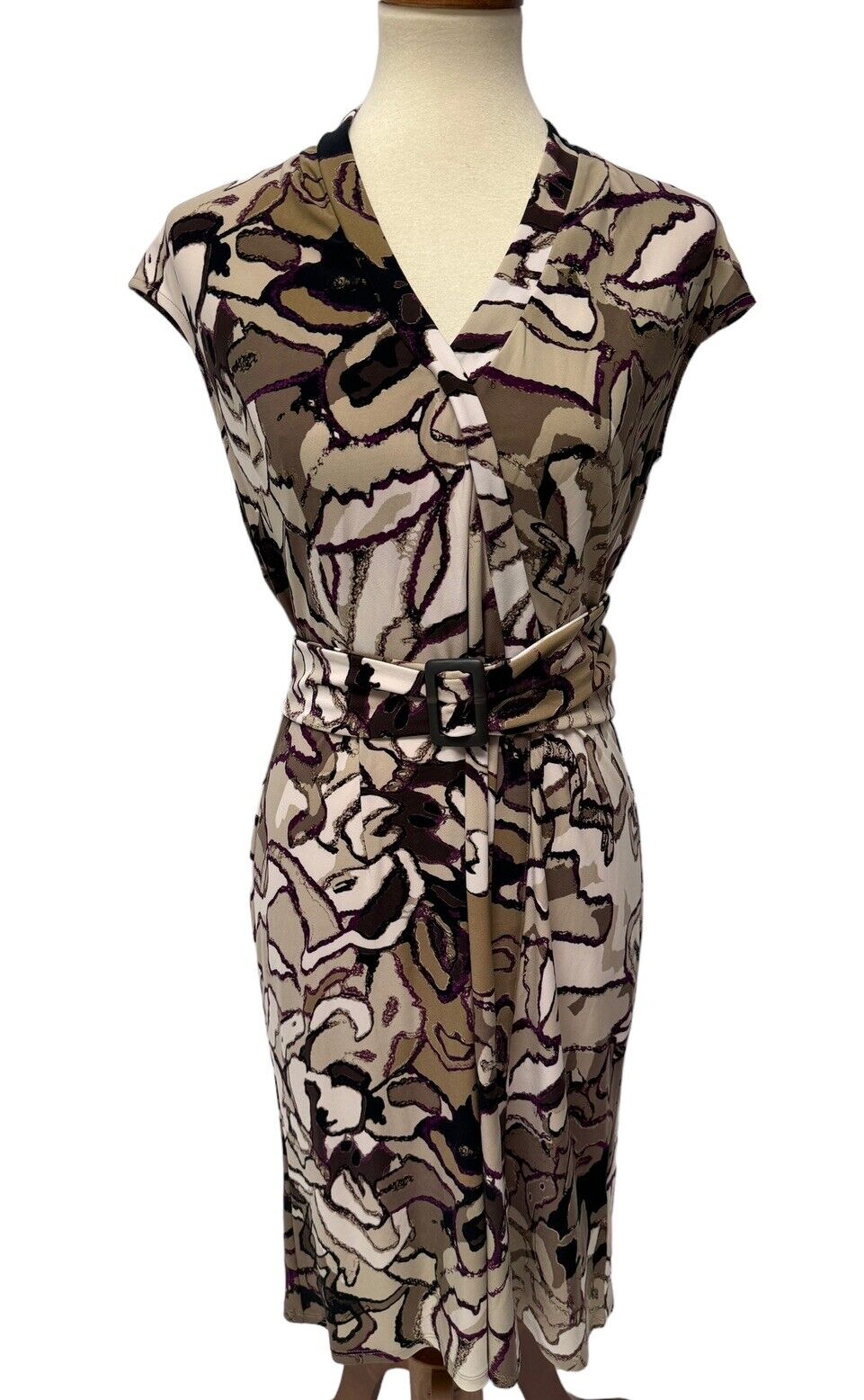 Dana Buchman Womens Short Cap Sleeve Multicolor Sheath V Neck Dress