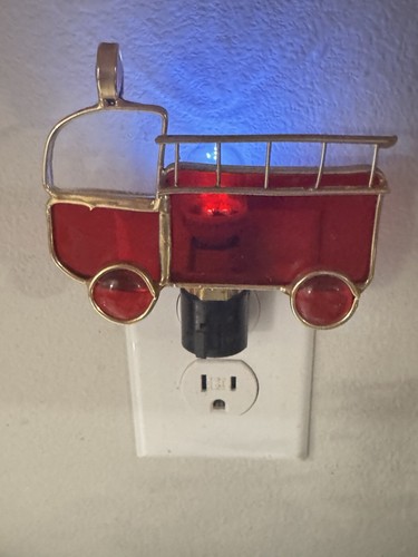 Rare Red Fire Engine W/ Ladder Stained Glass Night Light Handmade ...