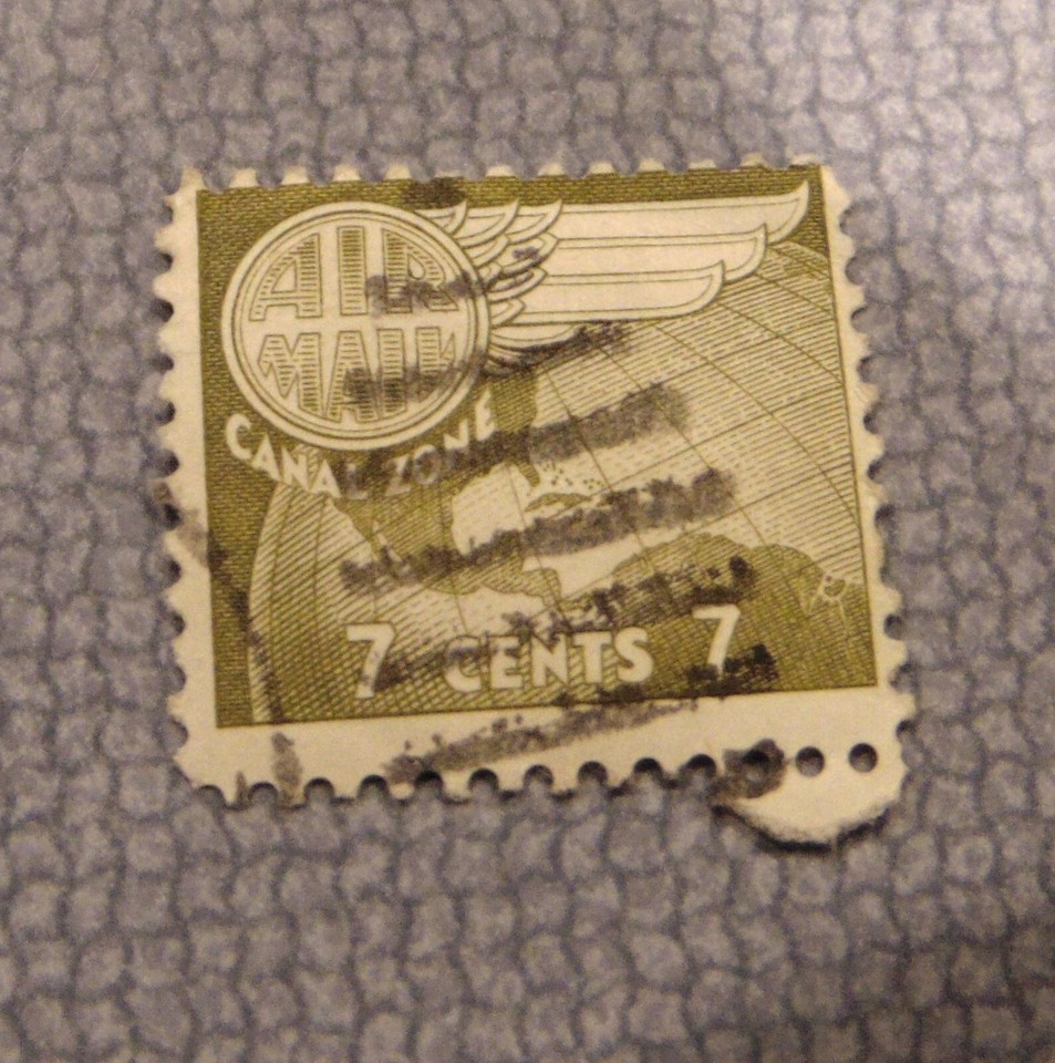 1958 Panama Canal Zone Air Mail 7 Cent Stamp NICE W Globe & Wing Latin ...