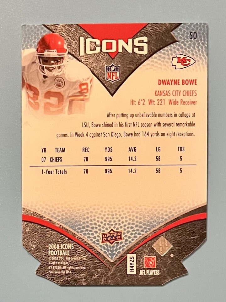 Dwayne Bowe 2008 Upper Deck Icons Blue Die-Cut /80 Kansas City Chiefs ...