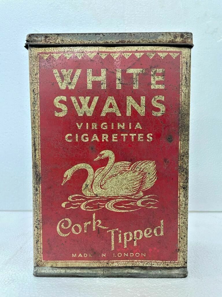 OLD VINTAGE WHITE SWANS VIRGINIA CIGARETTES ADV. SIGN IRON TIN BOX ...