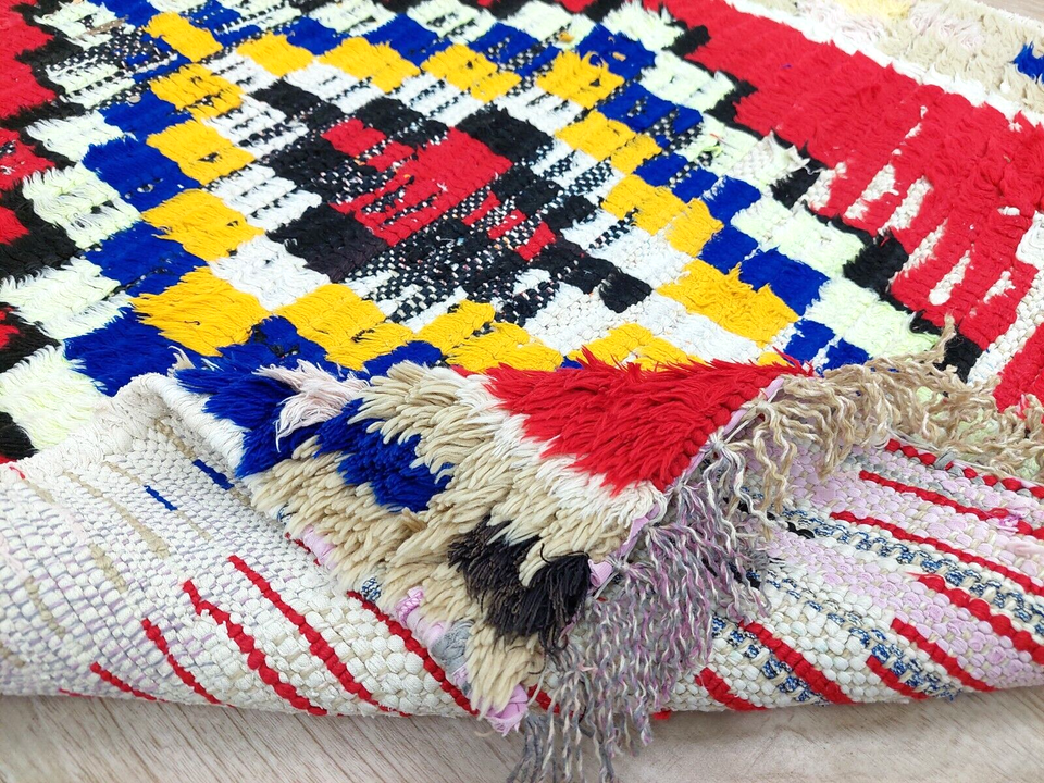 Moroccan Vintage Red Rug 2x5 Handmade Cotton Berber Geometric Tribal ...