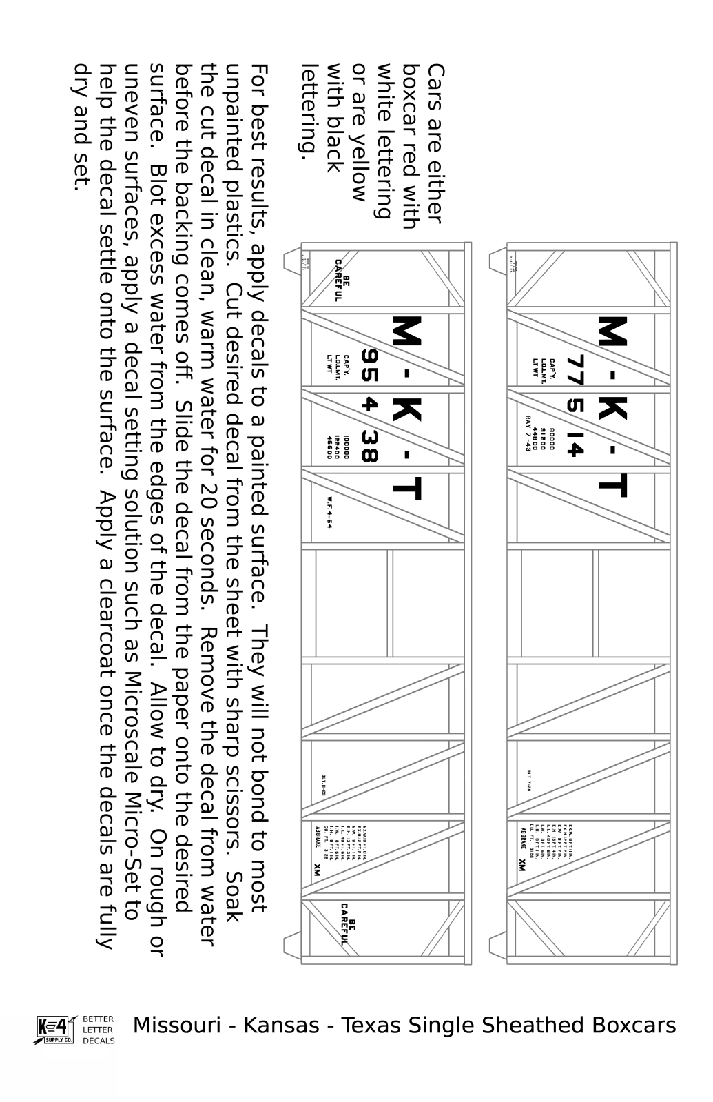 K4 HO Scale Decals Missouri Kansas Texas MKT Katy 40 Ft SS Boxcar Black ...
