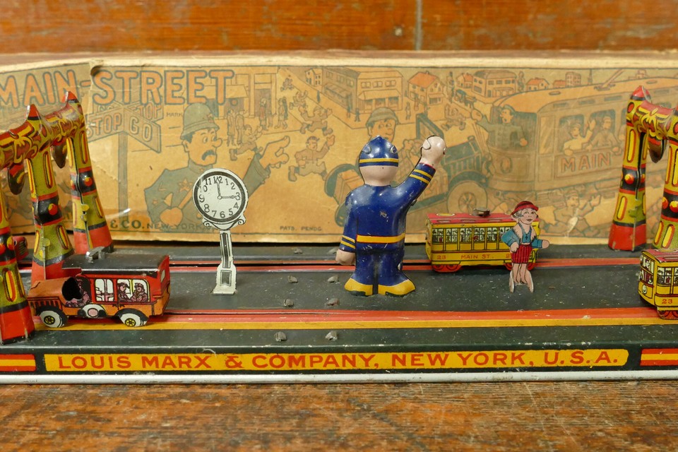 Antique 1930s Louis Marx Main Street Tin Wind Up w/ Original Box ...